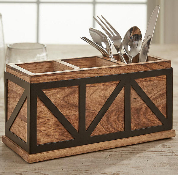 Barn Door Mango Wood Cutlery Caddy - Equine Luxuries
