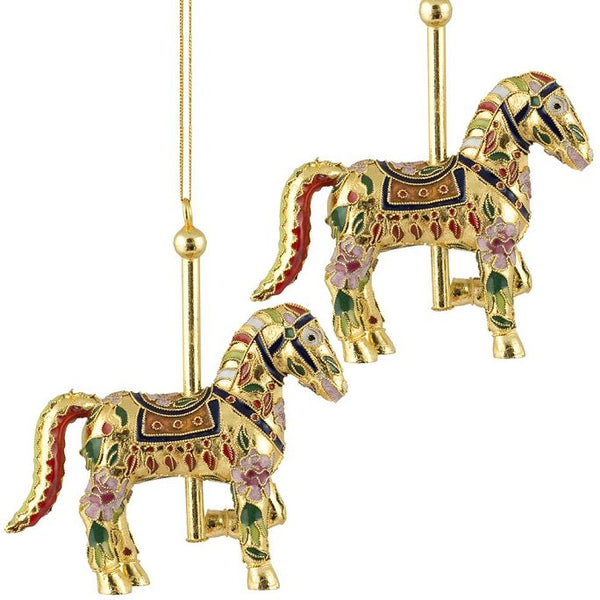 Cloisonné Gilded Gold Carousel Horses Ornament Set - Equine Luxuries